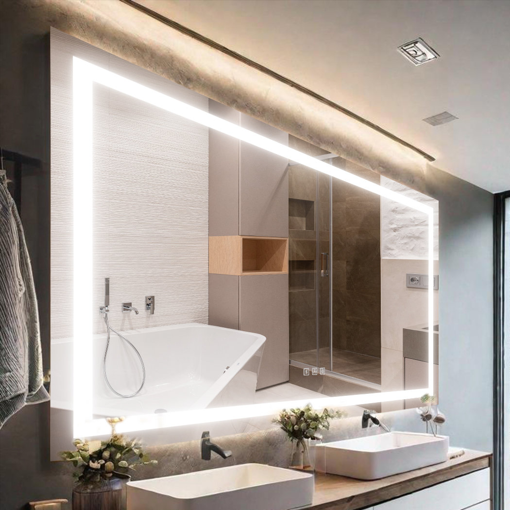 AMANI Rectangular Modern High Lumen Lighted LED Anti-Fog Dimmable Wall Mounted Bathroom Vanity ...